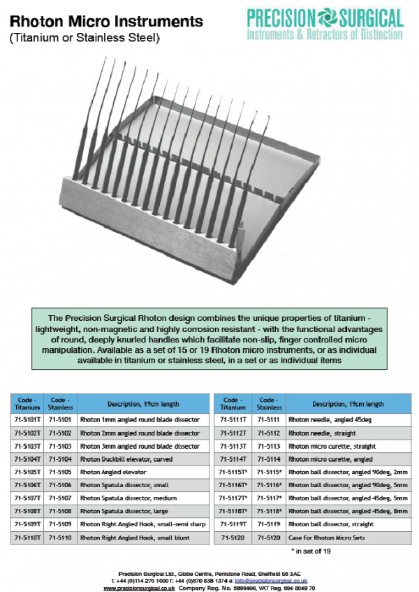 Rhoton Micro Instruments, in Titanium and Stainless Steel - Precision ...